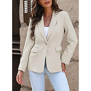 Dokotoo Women's Blazers & Suit Jackets Open Front Buttons Fashion Jacket Solid Color Work Office Spring Blazer Jackets for Women Business Casual Khaki Medium