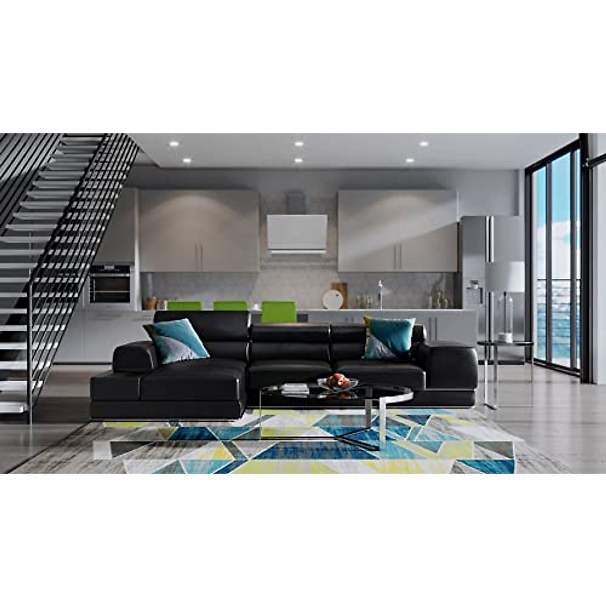 ZURI Encore Black Leather L-Shaped Sectional with Adjustable Headrests - Left Chaise