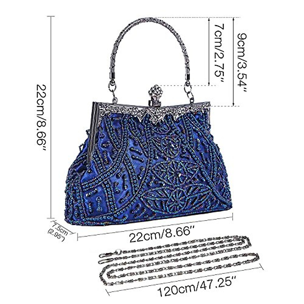 KISSCHIC Clutch Purses for Women Vintage Beaded Clutches Purses Evening Handbags for Wedding Party (Navy Blue)