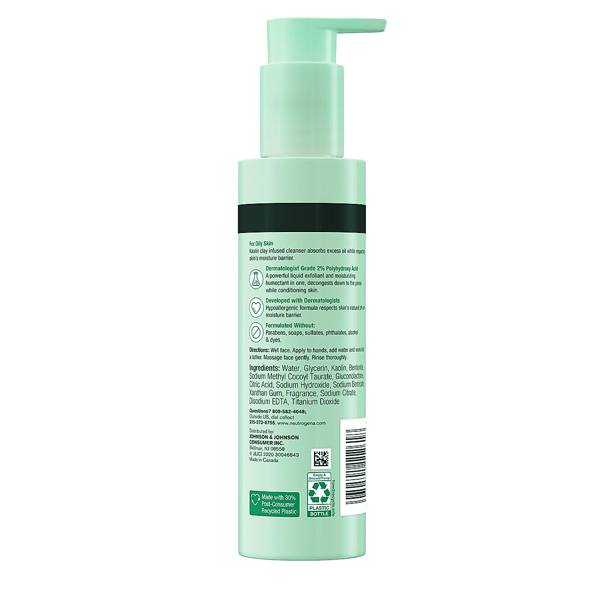 Neutrogena Skin Balancing Kaolin Clay Cleanser with 2% Polyhydroxy Acid (PHA), Mattifying & Conditioning Face Wash for Oily Skin, Paraben-Free, Soap-Free, Sulfate-Free, 6.3 fl oz