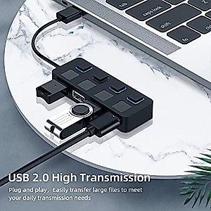 WJCCY USB 2.0 HUB Multi USB Splitter 4 Port Expander Multiple USB 2.0 Hub Use Power Adapter USB2.0 Hub with Switch for PC Computer (Color : Black)