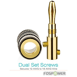 FosPower Banana Plugs 2 Pairs / 4 pcs, Closed Screw 24K Gold Plated Banana Speaker Plug Connectors for Speaker Wire, Wall Plate, Home Theater, Audio/Video Receiver, Amplifiers and Sound Systems