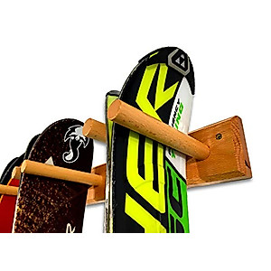 StoreYourBoard Timber Ski Wall Rack, 4 Pairs of Skis Storage, Wood Home and Garage Mount System, Natural Wood