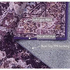 Bohemian Medallion Chic Area Rug,3'X 5' Purple Living Room Bedroom Dining Room Non-Slip Backing Soft Faux Wool Floor Carpet for Kitchen Bedroom Bathroom Dining Room
