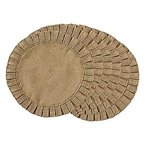 DII Jute Burlap Collection Kitchen Tabletop, Placemat Set, 15" Round, Ruffle Trim Natural, 6 Count