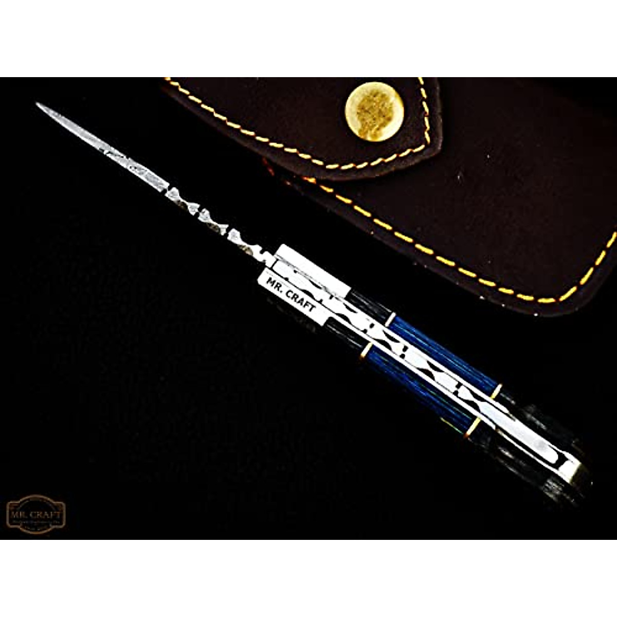 Personalized & Customized Word "A" Damascus pocket knife folding hunting knives 6.5" back lock with leather sheath Damascus blade knife - folding camping pocket knife - small folding knife - handmade gift knife - folding knives - sharpest pocket knife - h