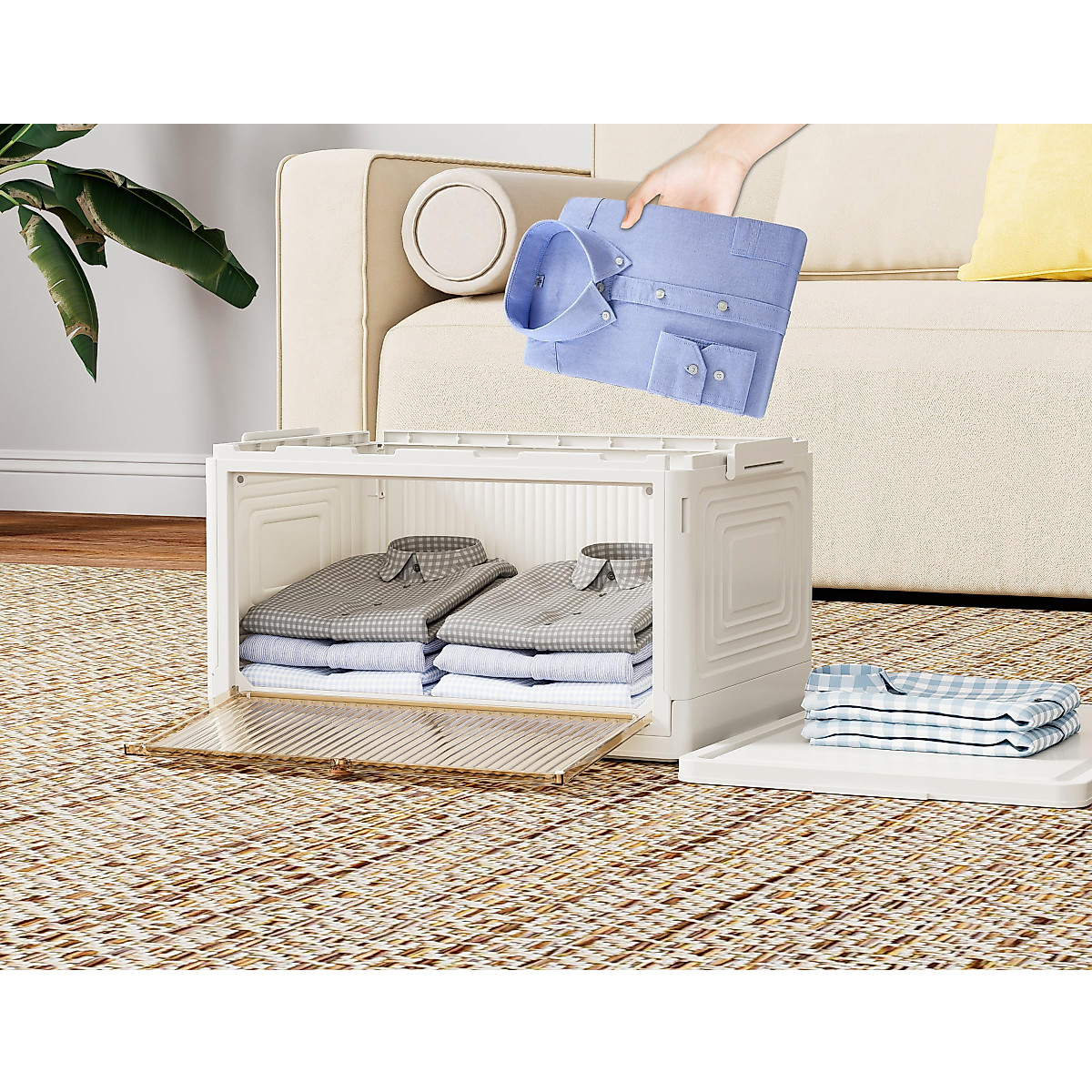 HOMIDEC Closet Organizers and Storage 93Qt 3 Pack Closet Organizer Boxes for Clothes Stackable Storage Bins Foldable Storage Box for Clothes/Toys/Office Supplies/Snacks(31Qt X 3)