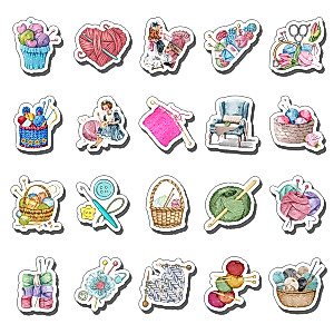 GOLEEX 20 Pack Pcs Waterproof Vinyl Knitting Themed Stickers Knit Yarn Stickers Items for Adults Girls Women Mom Grandma Vintage Decal Labels Scrapbooking Laptop Phone Decoration