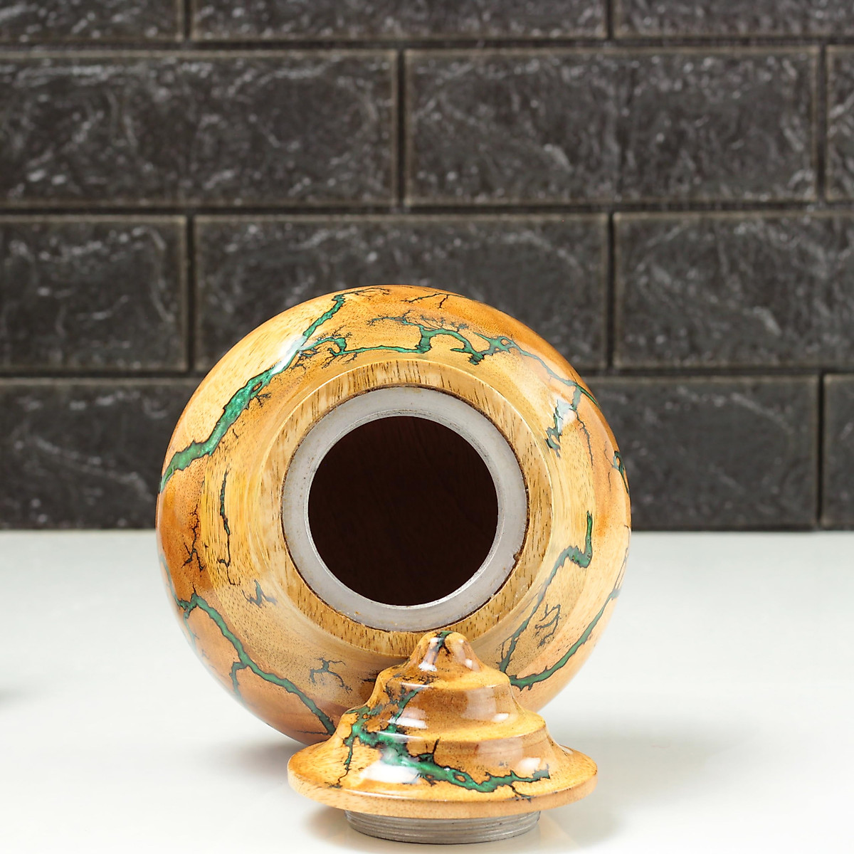 Mango Wood With Risin Unique Urn | for Human Ashes Medium Wooden Urn For Cremation Adult Urn Box | Male & Female Ashes Fractal Burning Turn Wood Funeral Pet - Beautiful Threade lid Container and jar