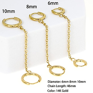Chain Double Hoop Earrings for Double Piercing: 3 Pairs 14K Gold Plated Lightweight Huggie Hoop Earrings, Cartilage Hoop Earring Helix Piercing Jewelry for Women (Gold)