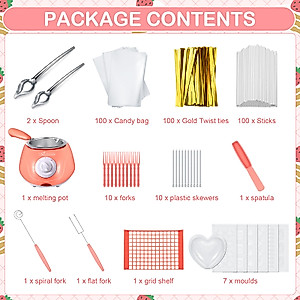 Umigy Electric Melting Chocolate Pot Gift Set Mini Fondue Fountain Pot Kit Chocolate Melting with DIY Mold and Accessories for Candy Chocolate Milk Cheese Candy Home (Pink, Fresh)