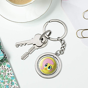 GRAPHICS & MORE My Little Pony Fluttershy Face Keychain Spinning Round Chrome Plated Metal