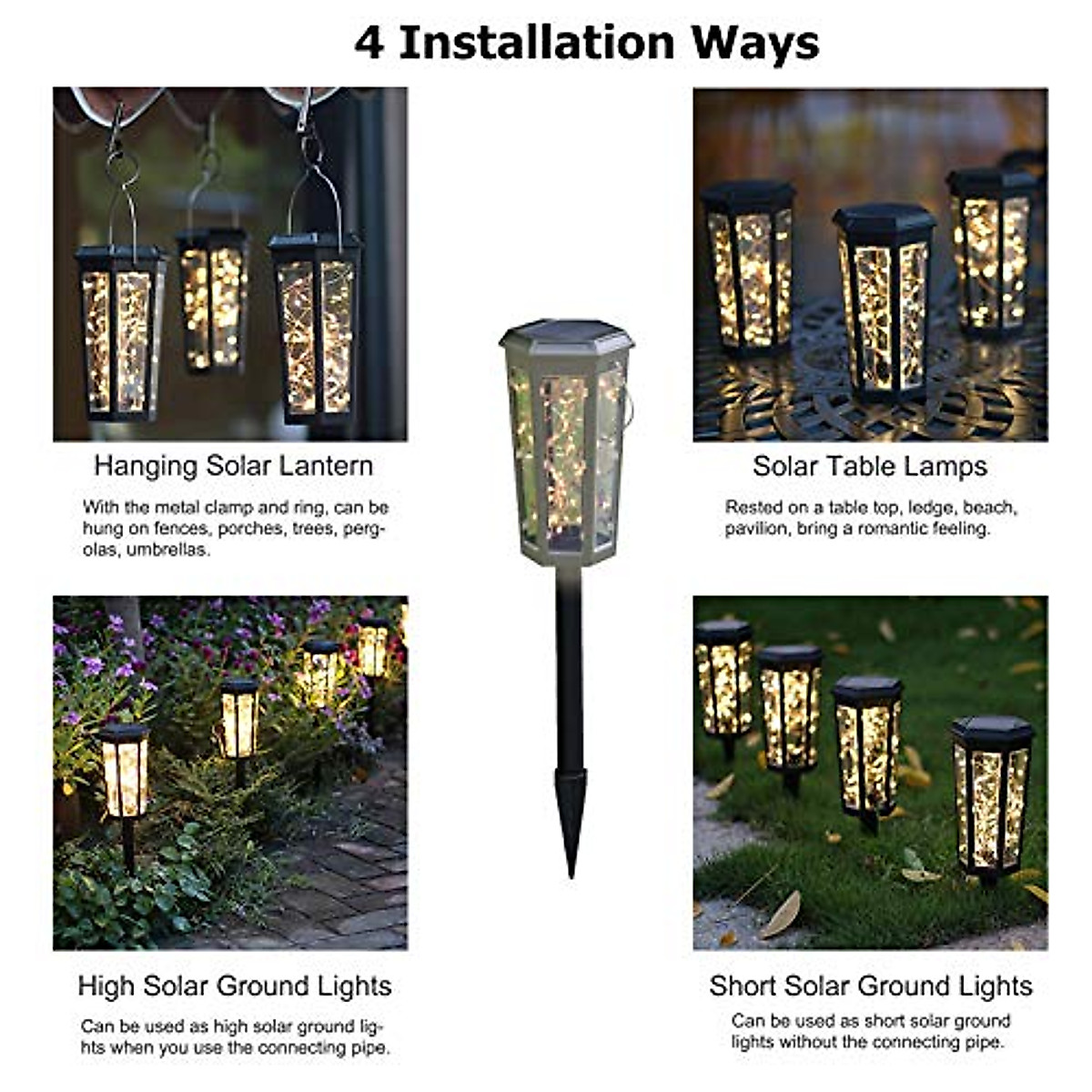 ZOVOTA 2 Pack 50 LEDs Outdoor Solar Pathway Lights, IP65 Waterproof 3-in-1 Solar Landscape Lights Hanging Lantern Table Lantern, LED Decorative Lights for Yard, Patio, Garden, Lawn and Tabletop