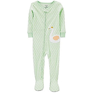 Carter's Girls' 1-Piece 100% Snug Fit Footie Sleeper PJs (Baby Green Swan, 18 Months)