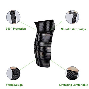 Extra Long Elastic Knee Wrap Compression Bandage Brace Support for Legs, Plantar Fasciitis, Stabilising Ligaments, Joint Pain, Squat, Basketball, Running, Tennis, Soccer, Football, Volleyball (Black)