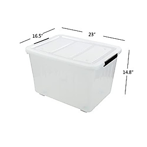 Bringer 4-Pack Large Plastic Storage Box, 70 L Clear Storage Box Latch with Wheels