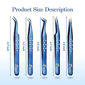 BICAREE Eyelash Extension Tweezers for Isolation & Classic Lashes, Stainless Steel Precision Tweezers (Straight, Blue)