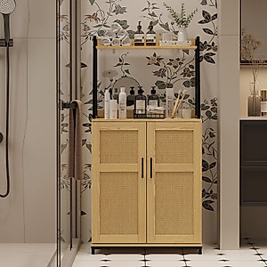 Lifewit 49.6" Kitchen Pantry Storage Cabinet with Rattan Doors&Adjustable Shelves, Microwave Stand Coffee Bar Cabinet for Dining, Living Room, Natural