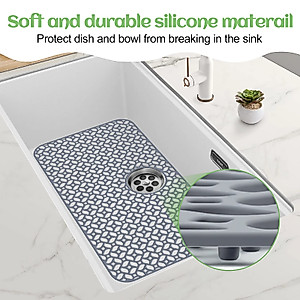 JUSTOGO Silicone Sink Protectors for Kitchen Sink 26.4"x14.4", Kitchen Sink Mat Grid Heat Resistant Sink Mats for Bottom of Kitchen Sink Farmhouse Stainless Steel Porcelain Sink Mat Rear Drain, Grey