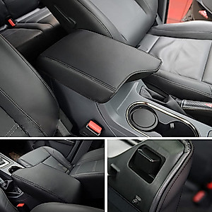 INTGET Center Console Armrest Cover for Ford Ranger Accessories 2019 2020 2021 2022 2023 Interior Leather Middle Console Dog Seat Cover Arm Rest Box Lid Protector(Black Stitches)