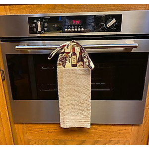 Wine Bottles Glasses and Grapes Ties On Stays Put Tan Kitchen Bathroom Hanging Loop Hand Dish Towel She Who Sews