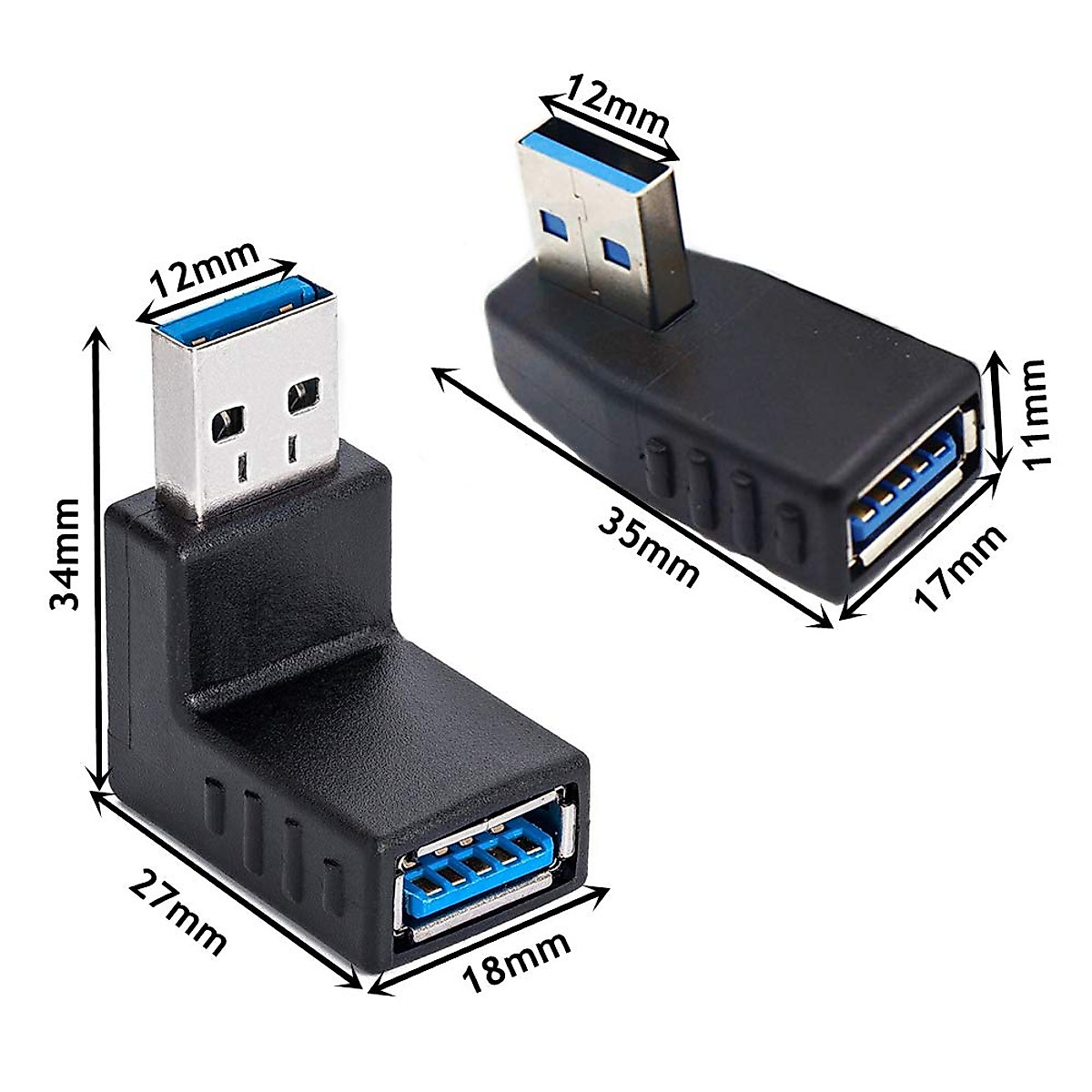 Urtop 4 Pack USB 3.0 Male to Female Angle Adapter, Left Right Up and Down Angle 90 Degree 270 Degree USB Cable Extender Connector Support Data Sync & Max 2A Charging