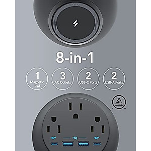 Anker Magnetic Desktop Charging Station(MagGo), 637 Magnetic Wireless Charger for iPhone13/12, 8-in-1 Power Strip with 3 AC,2 USB A,and 2 USB C,Max 65W Power Delivery Desktop Accessory for MacBook Pro