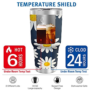 WETOWETO 30 oz Tumbler Stainless Steel Vacuum Insulated Coffee Cup with Handle, Double Wall Vacuum Coffee Tumbler for Hot and Cold drinks, Suitable for Beach, Travel (Daisy Flower, 1 Pack)
