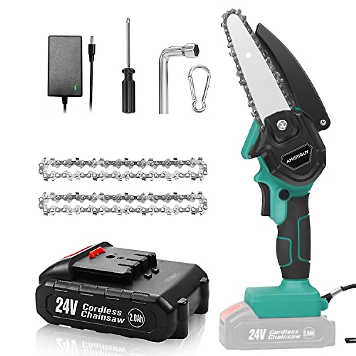 Mini Chainsaw 6 Inch Cordless Chain Saws - Electric Battery Powered Chainsaw Small Portable One-Hand Handheld, 24V Rechargeable Operated for Tree Trimming, Branch and Wood Cutting