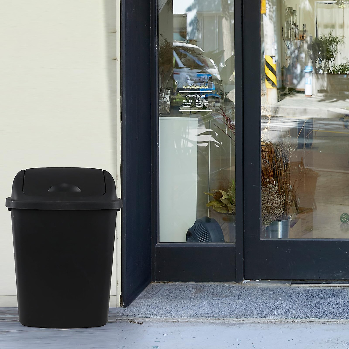 Ramddy 6 Gallon Kitchen Swing Top Garbage Can, 4-Pack Plastic Trash Can with Swing Lid, Black