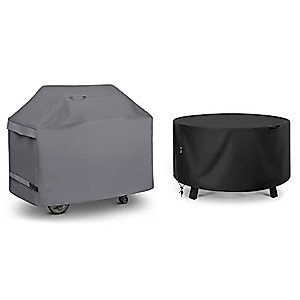 Unicook 60 Inch Grey Grill Cover and 32 Inch Round Fire Pit Cover Bundle