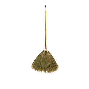 Indoor Grass Broom 40 Inch with Bamboo Handled Brooms for Floor Cleaning, Smooth & Hard Floor - Sweeping Tool Unique Handmade Craft Broom Design for Home, Kitchen, Office, Courtyard, Tiled Floor
