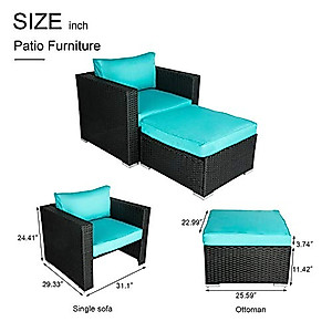 KINTNESS Patio Outdoor Chair and Ottoman Set with Cushions Patio Furniture Set PE Wicker Rattan Lawn Pool Balcony Backyard Conversation Lounge Set