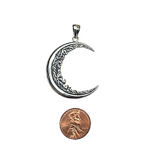 Jewelry Trends Sterling Silver Large Floral Leaf Crescent Moon Pendant