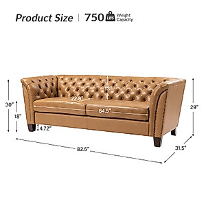 HULALA HOME Tufted Genuine Leather Sofa Couch 2-Seater Chesterfield Sectional Sofa for Living Room, Camel