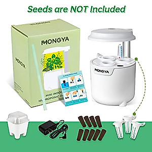 Mini Hydroponics Growing System, Indoor Herb Garden Kit with LED Grow Light, Smart Hydroponic Garden Germination Kit for Home Kitchen, Automatic Timer,Height Adjustable, Bonus 9pcs Sponges (White)