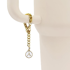 Velaco 4 PCS Initial Letter Charm Accessories and Straw Cover Pack- Chains with Initial Letter for Stanley 20 30 40 oz Tumbler with Handle