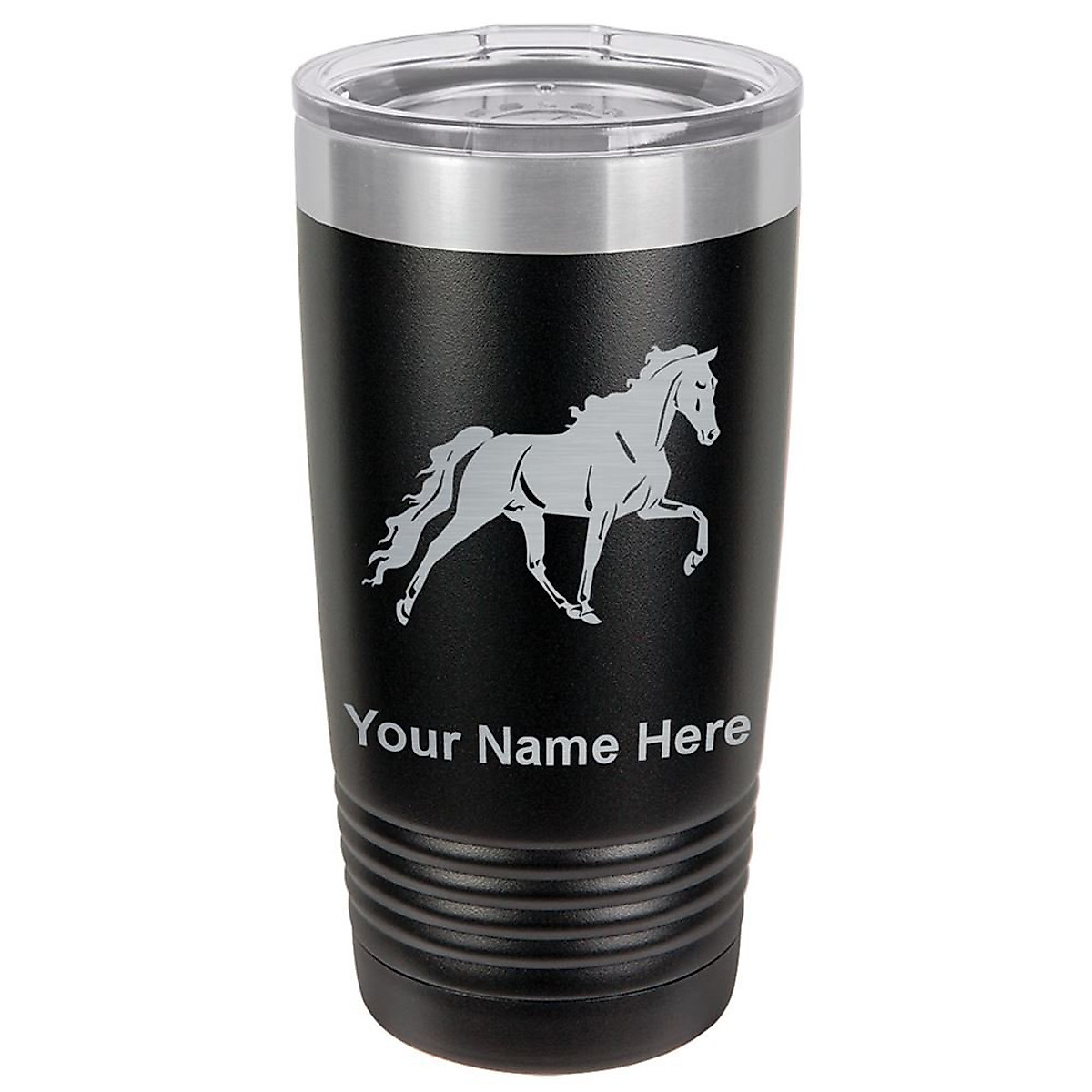 LaserGram 20oz Vacuum Insulated Tumbler Mug, Horse, Personalized Engraving Included (Black)