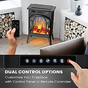 Rintuf Electric Fireplace, Freestanding Infrared Fireplace Stove w/ 5100BTU, 1500W Fast Heating, 3D Flame Effect, Remote Control, Timer, Safe Protection, Fireplace Heater for Living Room, Bedroom