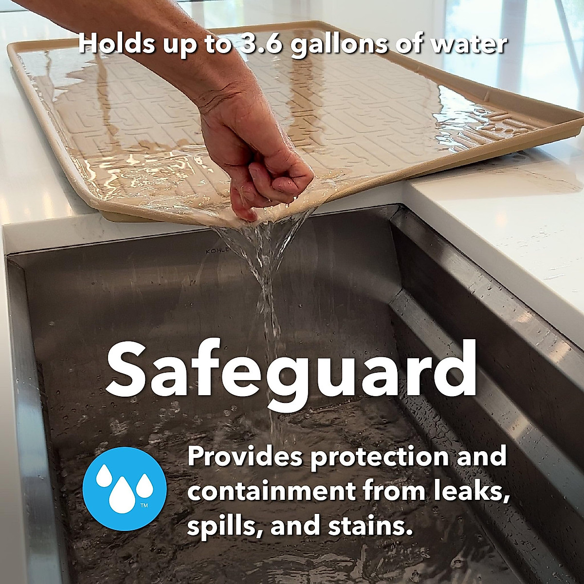 Xtreme Mats Waterproof Under Sink Mat (Gray 25" 1/4 x 19 1/4) Shelf Liner Cabinet Liner for Home Bathroom Vanity Cabinets Plumbing Leak Water Damage Prevention Flexible Under Bathroom Sink Driptray