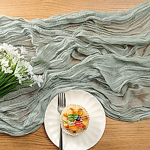 DOLOPL Sage Green Cheesecloth Table Runner 13.3ft Boho Gauze Cheese Cloth Table Runner Rustic Sheer Runner 160inch Long for Wedding Bridal Baby Shower Birthday St. Patrick's Day Table Decorations