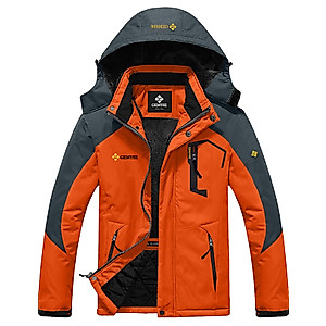 GEMYSE Men's Mountain Waterproof Ski Snow Jacket Winter Windproof Rain Jacket (Orange Grey,Small)