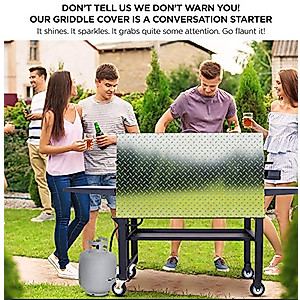 flybold Griddle Cover 36" Works for Blackstone Waterproof Diamond Plated Lightweight Aluminum Hard Top Lid with Stainless Steel Handle for Outdoor BBQ Hood Blackstone Griddle Accessories