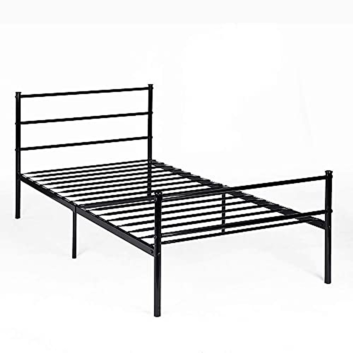 Voilamart Twin Metal Bed Frames with Storage, Single Bed with Headboard and Footboard, 6 Legs Bed Frame Platform No Box Spring Needed,Twin Bed Frame Set for Kids (Black)