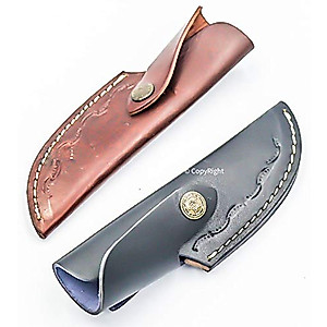 DamaskerUS 7" Black Handmade Real Leather Sheath for Fixed Hunting Blade Knife Engraved/Belt Loop