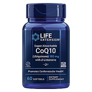 Life Extension Super-absorbable Coq10 (ubiquinone) With D-limonene – Promotes Heart Health & Cellular Energy – Gluten Free – Non-GMO – 100 mg – 60 Softgels