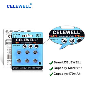 CELEWELL 6 Pack DL1/3N CR1/3N 3V Lithium Battery 170mAh【7-Year Warranty】