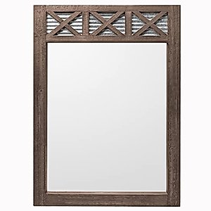Autumn Alley Farmhouse Bathroom Mirror - Rustic Mirror - Vanity, Bathroom and Bedroom Mirror Wall- Country Farmhouse Decor, Mirror Barn Door Wood, Galvanized Metal, Small Size: 20" x 28", Brown