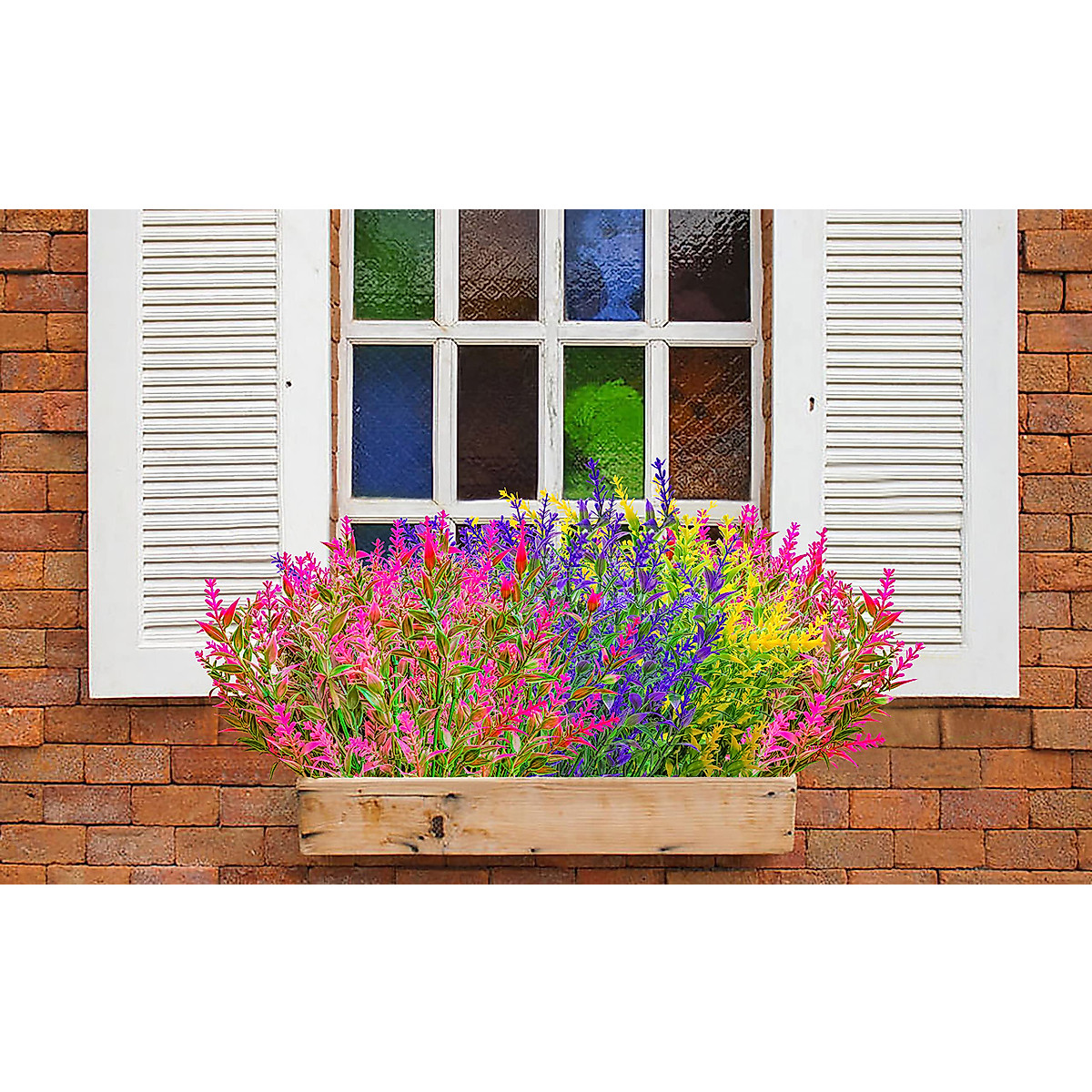 AUMVEYI 4 Bundles Artificial Lavender Mums Flowers Outdoor Fake Plants UV Resistant Faux Greenery Plastic Bouquet Bulk Decoration for Home Outside Garden Porch Hanging Planter Farmhouse Decor (Yellow)