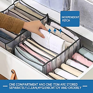 JINLU Wardrobe Clothes Organizer 7 Grids 9 Grids （2-Piece），Clothes Organizer for Folded Clothes Washable Drawer Organizers for Clothing Divided Mesh Organizing Box Uitable for Jeans （L，Gray ）